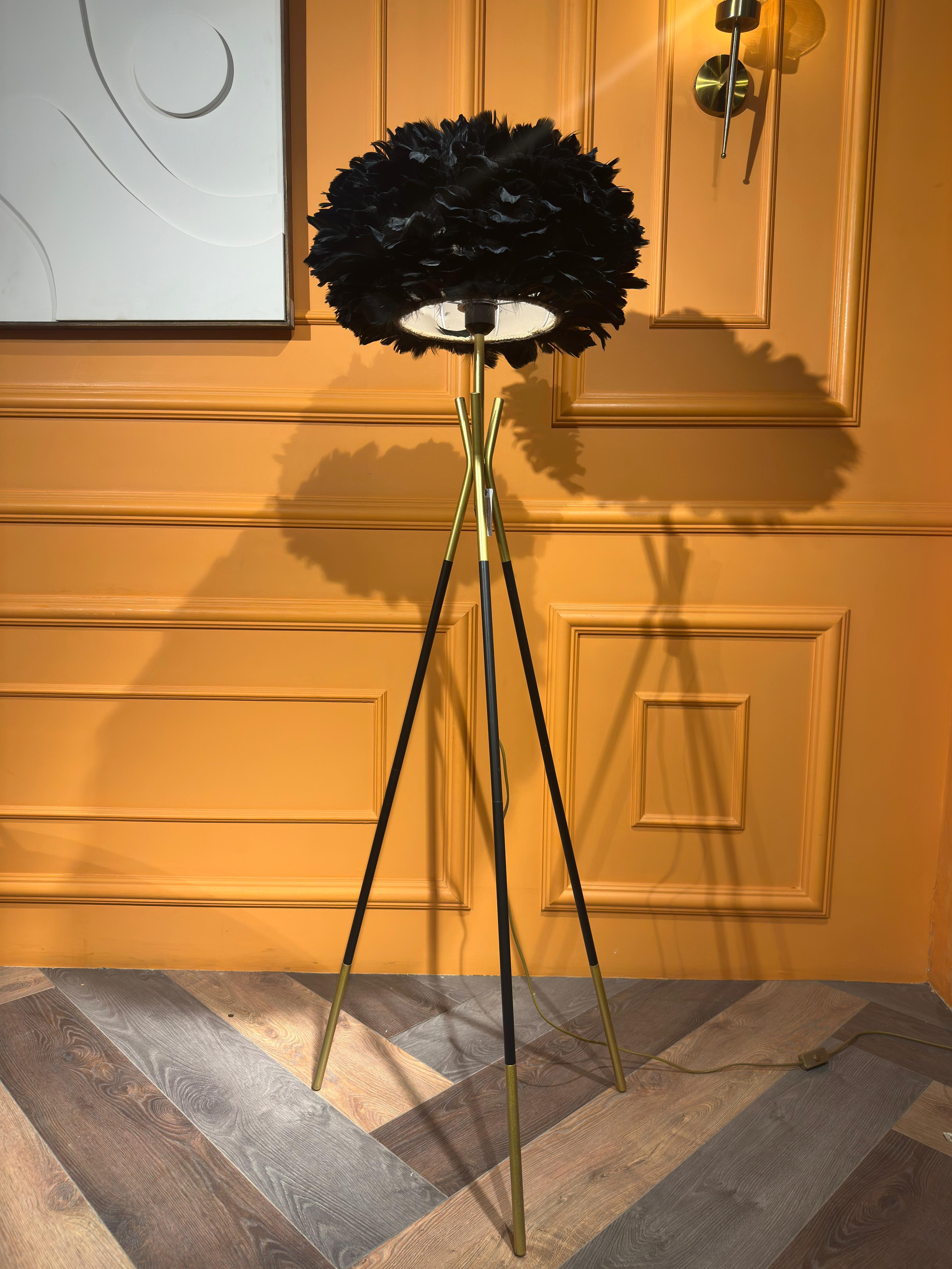 Luxurious Black Feather Tripod Floor Lamp - Modern Glamour & Ambient L – AH Home Store